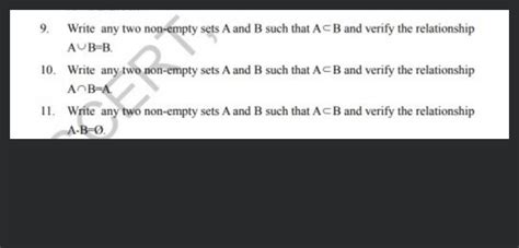 write any two non empty sets a and b such that a subset b and verify the