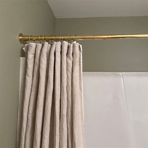 Unlacquered Brass Shower Curtain Rod With Curtain Hooks Etsy