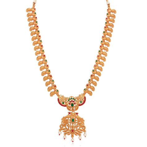 Sukkhi Shimmering Paisley Gold Plated Long Haram Necklace Set For Women