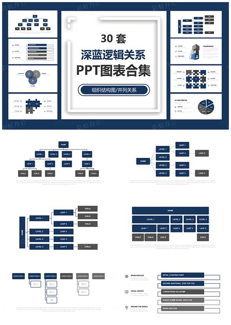 深蓝逻辑关系ppt图表合集组织结构图并列关系 彩虹办公