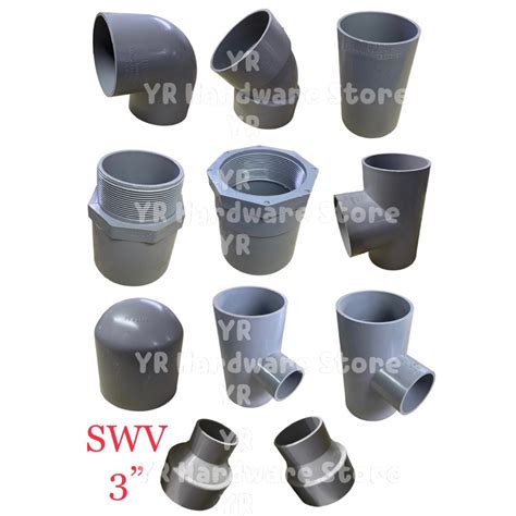 3 80mm PVC Pipe Fitting SWV Nipis Socket Elbow Tee Valve Socket Pt Socket End Cap Reducer Tee