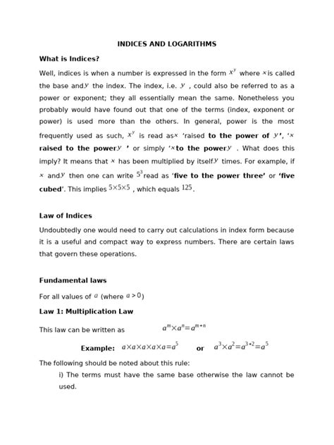 Indices And Logarithms Pdf Logarithm Exponentiation