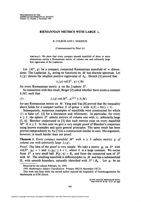 PDF Riemannian Metrics with Large λ