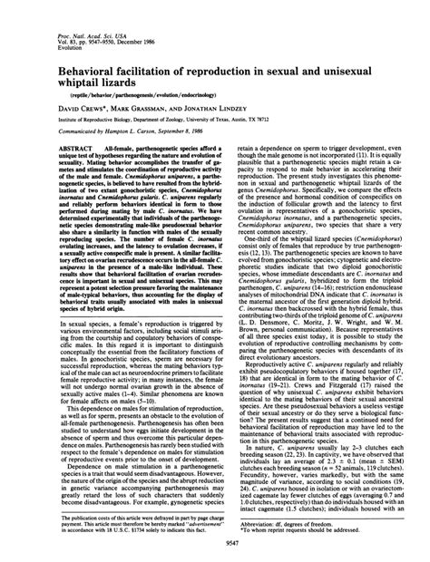 Pdf Behavioral Facilitation Of Reproduction In Sexual And Unisexual