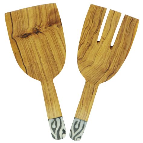 COUVERTS A SALADE PLATES EN BOIS D OLIVIER ikama art et déco