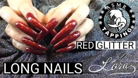 Asmr Red Glitter Long Nails Tapping Scratching No Talking Lora