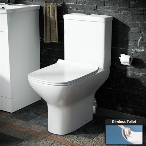 Ari Rimless Close Coupled Wc Toilet Pan Cistern And Slim Soft Close S