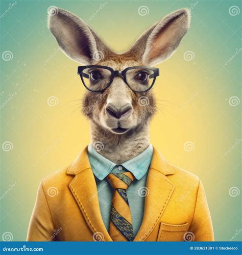 Surreal Kangaroo Portrait Glasses Wearing Kangaroo In Stylish Suit On