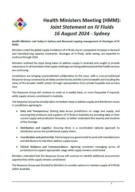 Joint Statement On IV Fluids Health Ministers Meeting August