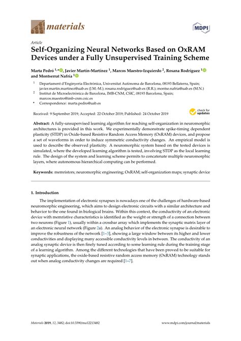 Pdf Self Organizing Neural Networks Based On Oxram Devices Under A Fully Unsupervised Training