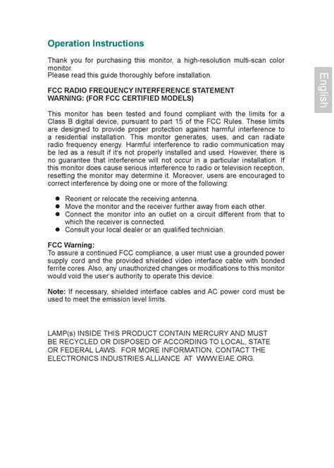 AOC FLAT PANEL MONITOR VA OPERATION INSTRUCTIONS MANUAL Pdf