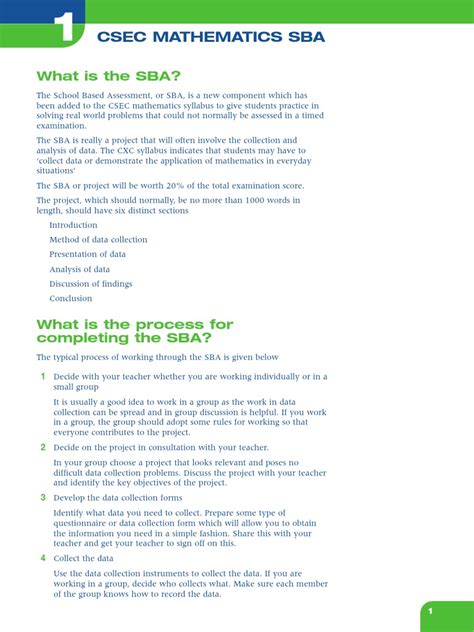 Csec Mathematics Sba What Is The Sba Pdf Data Homework