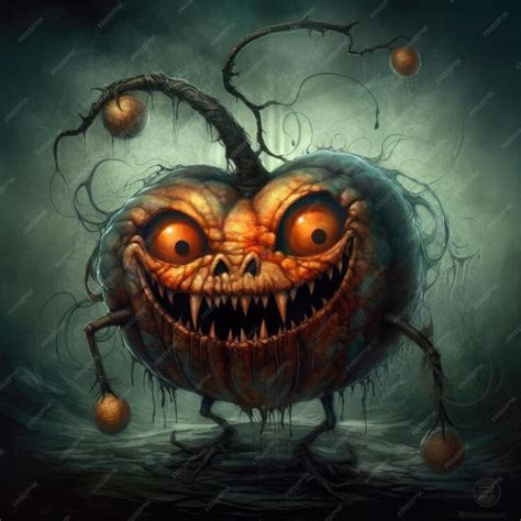 Premium Ai Image Crazy Pumpkin Dark Halloween Illustration Fantasy