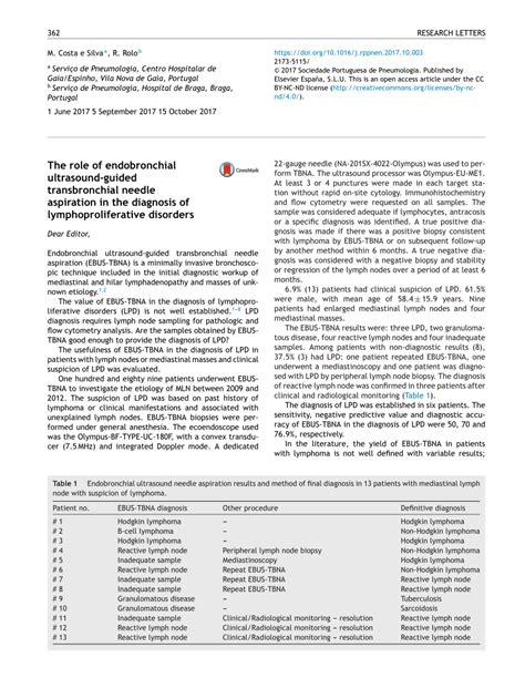Pdf The Role Of Endobronchial Ultrasound Guided Transbronchial Needle