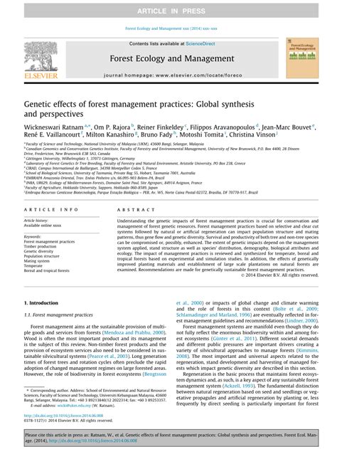 Pdf Genetic Effects Of Forest Management Practices Global Synthesis And Perspectives