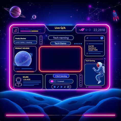 Space Theme Layout Screen For A Tech Reviewer With Dark Blues And Purples Game Interface Design