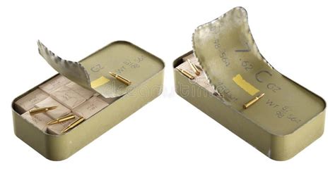 3d Render Illustration Of An Opened Rifle Ammunition Can Isolated On