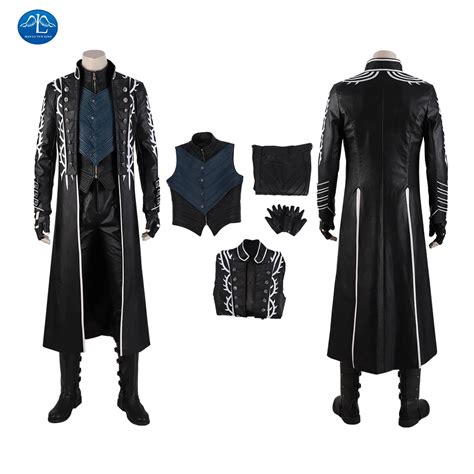 In Stock DMC Vergil Aged Cosplay Costume Leather Jacket Adult Men
