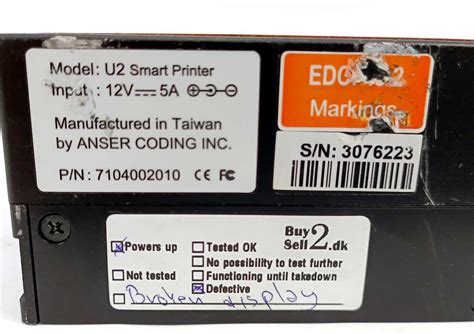 Anser U2 Smart 7104002010 Thermal Inkjet Printer Defective Remote Co