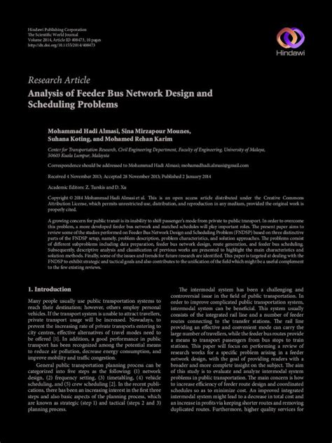 pdf research article analysis of feeder bus network design