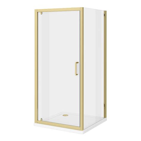 Toreno Brushed Brass 760 X 760mm Pivot Door Shower Enclosure Without Tray