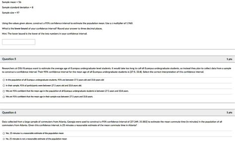 Solved Sample Mean 56 Sample Standard Deviation 8 Sample Size 97