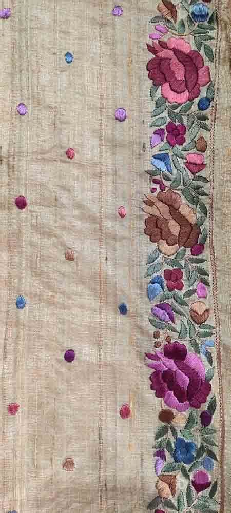 Pastel Hand Embroidered Parsi Gara Tussar Silk Saree Luxurionworld