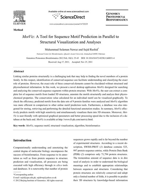 pdf motviz a tool for sequence motif prediction in parallel to structural visualization and