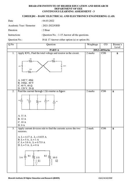 Cla 3 U20eeej01beee Lab Pdf Electronic Circuits Logic Gate