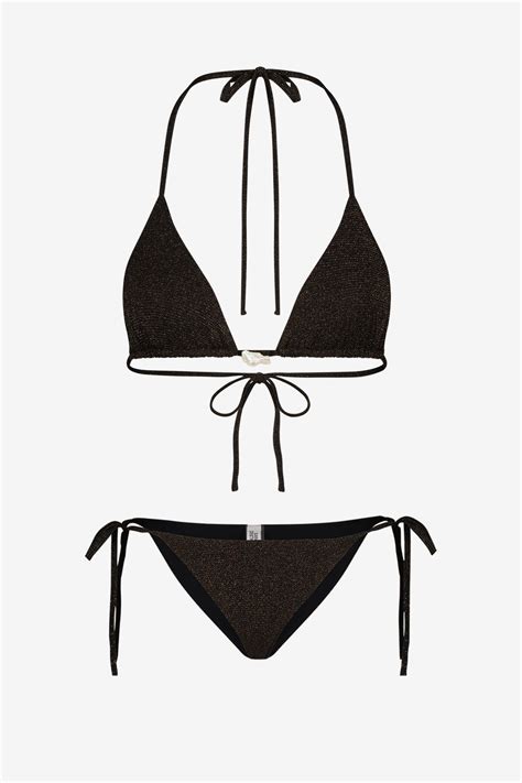 Triangle Bikini With Pearl In Gold Mesh Sara Cristina