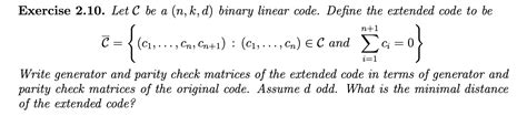 solved exercise 2 10 let c be a n k d binary linear
