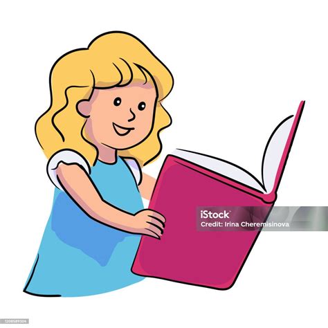 Vetores De Menina Fofa Lendo Livro Isolado Em Branco E Mais Imagens De