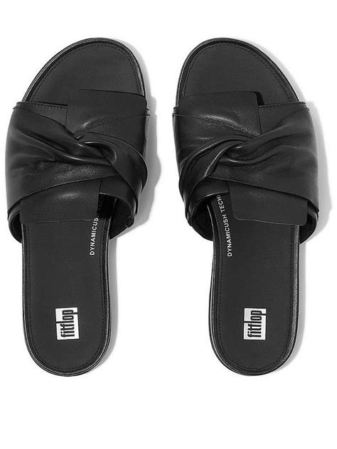Fitflop Gracie Soft Twist Leather Slides All Black Littlewoods
