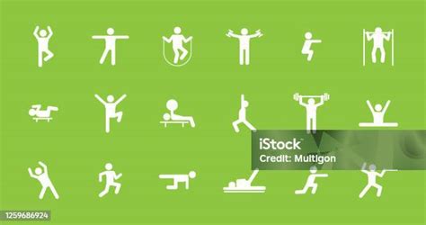 피트니스 및 스포츠 운동 아이콘 세트 체육관과 스포츠 그라운드에서 운동 펜싱 요가 복잡한 스쿼트의 로프 픽토그램을 점프 하는 바 리프팅 웨이트에 당겨 실행 기호 벡터입니다