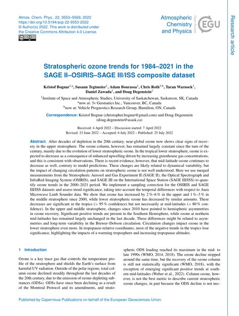 PDF Stratospheric Ozone Trends For In The SAGE IIOSIRISSAGE III ISS Composite Dataset