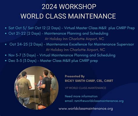 world class maintenance best practices workshops for maintenance