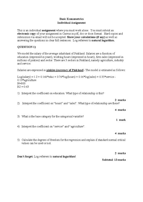Econ1272 2024 A2 Basic Econometrics Individual Assignment This Is An