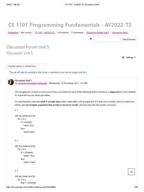 Cs 1101 Ay2022 T2 Discussion Unit 5 Pdf Computer Programming
