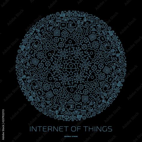 Vector Internet Of Things Circle Outline Icon Ornament On A Black Background With Wireless