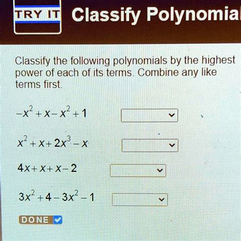 solved classify the following polynomials by the highest power of each