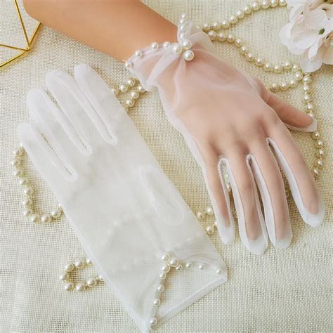 여성용 장갑 진주와 신부 웨딩 장갑 소녀 장갑 무도회 파티 장갑 흰색 신부 장갑 결혼식 결혼 액세서리신부 장갑 Aliexpress