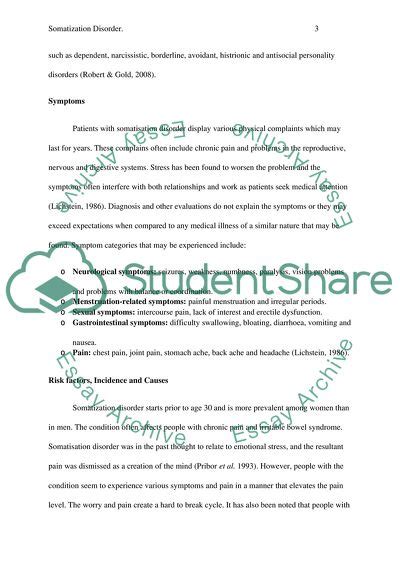 Somatization Disorder Research Paper Example Topics And Well Written