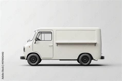Clean Blank White Delivery Van Isolated On Empty Background Side View