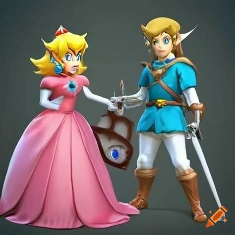 Princess Peach And Link In Pink Silk Ballgown On Craiyon