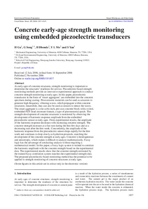 Pdf Concrete Early Age Strength Monitoring Using Embedded Piezoelectric Transducers
