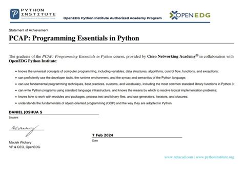 daniel joshua s on linkedin completed python certification course on cisco
