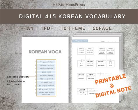 Printable Korean Vocabulary Hangul Korea Language Korean Etsy In 2022