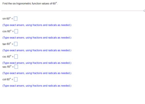 Solved Find The Six Trigonometric Function Values Of Chegg