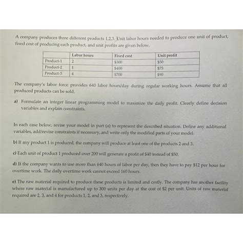 Solved A Company Produces Three Different Products 123
