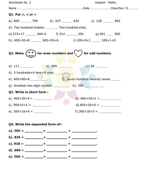 Maths Worksheet For Class 2